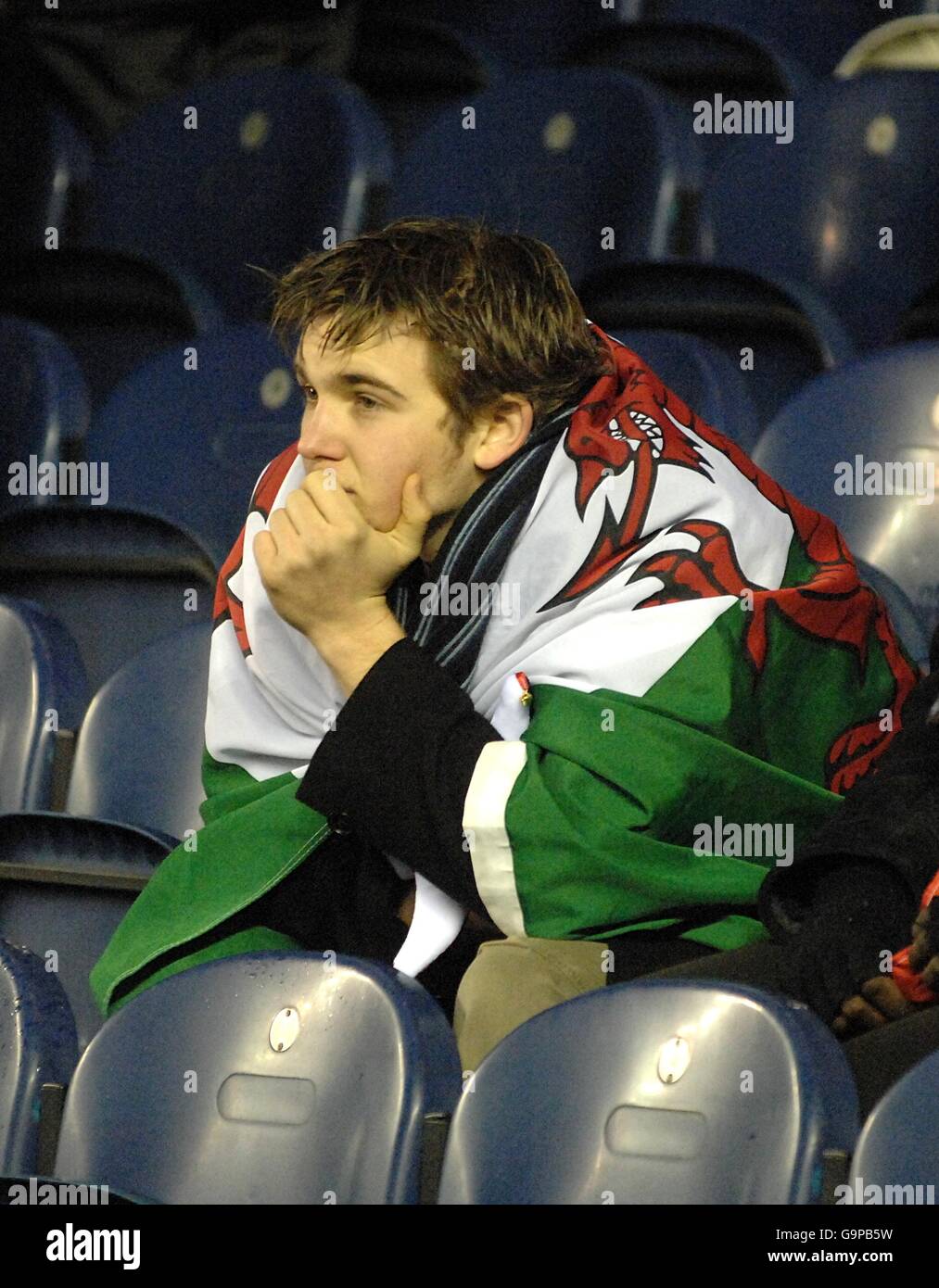 A welsh fan looks dejected after their defeat to Scotland Stock Photo ...