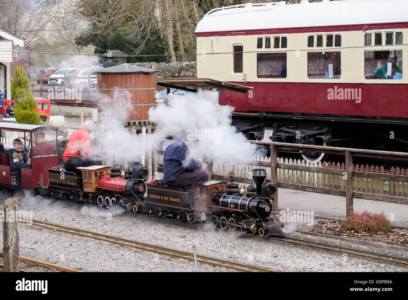 Cafe in a buffet coach with miniature railway steam train giving ...