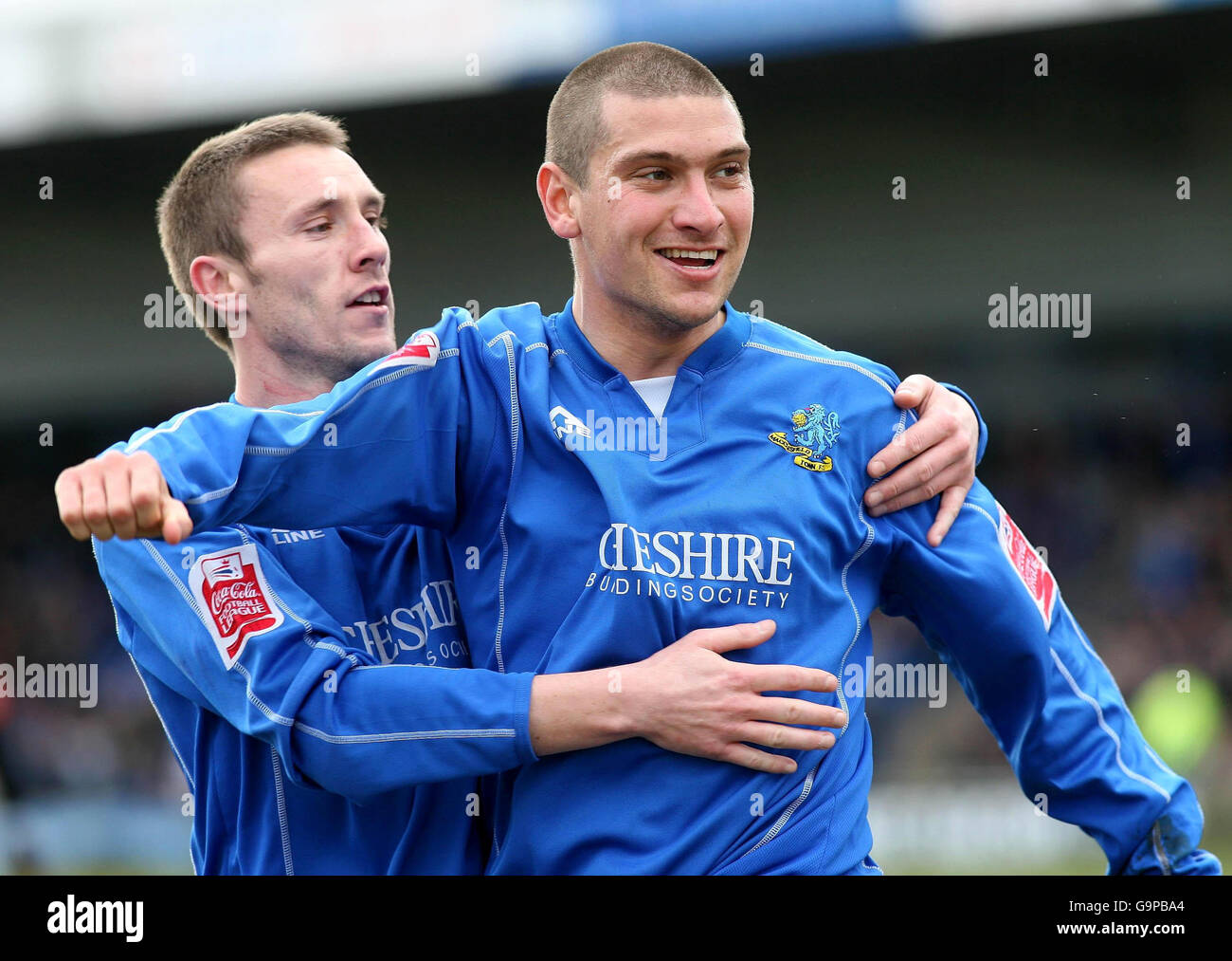 Macclesfield Town's Matthew Tipton (right) celebrates scoring against ...