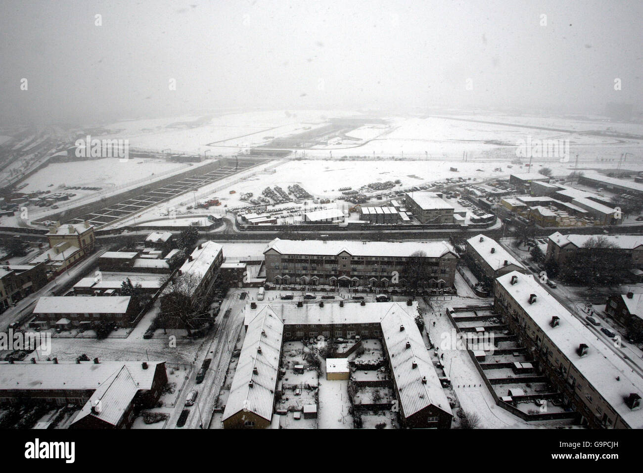 Heavy snowfall across the UK. Snow covers the 2012 Olympic site in East ...