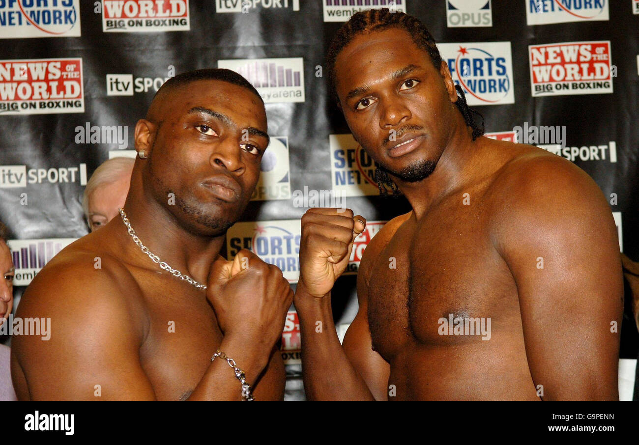 Boxing audley harrison v michael sprott weigh in wembley plaza hotel hi-res stock photography ...