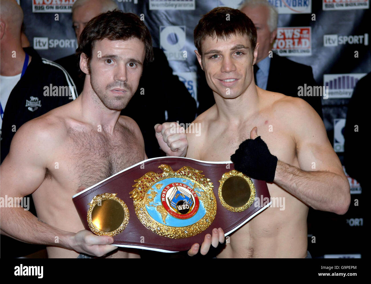 Graham Earl (left) from Luton during a weigh-in at the Wembley Plaza ...