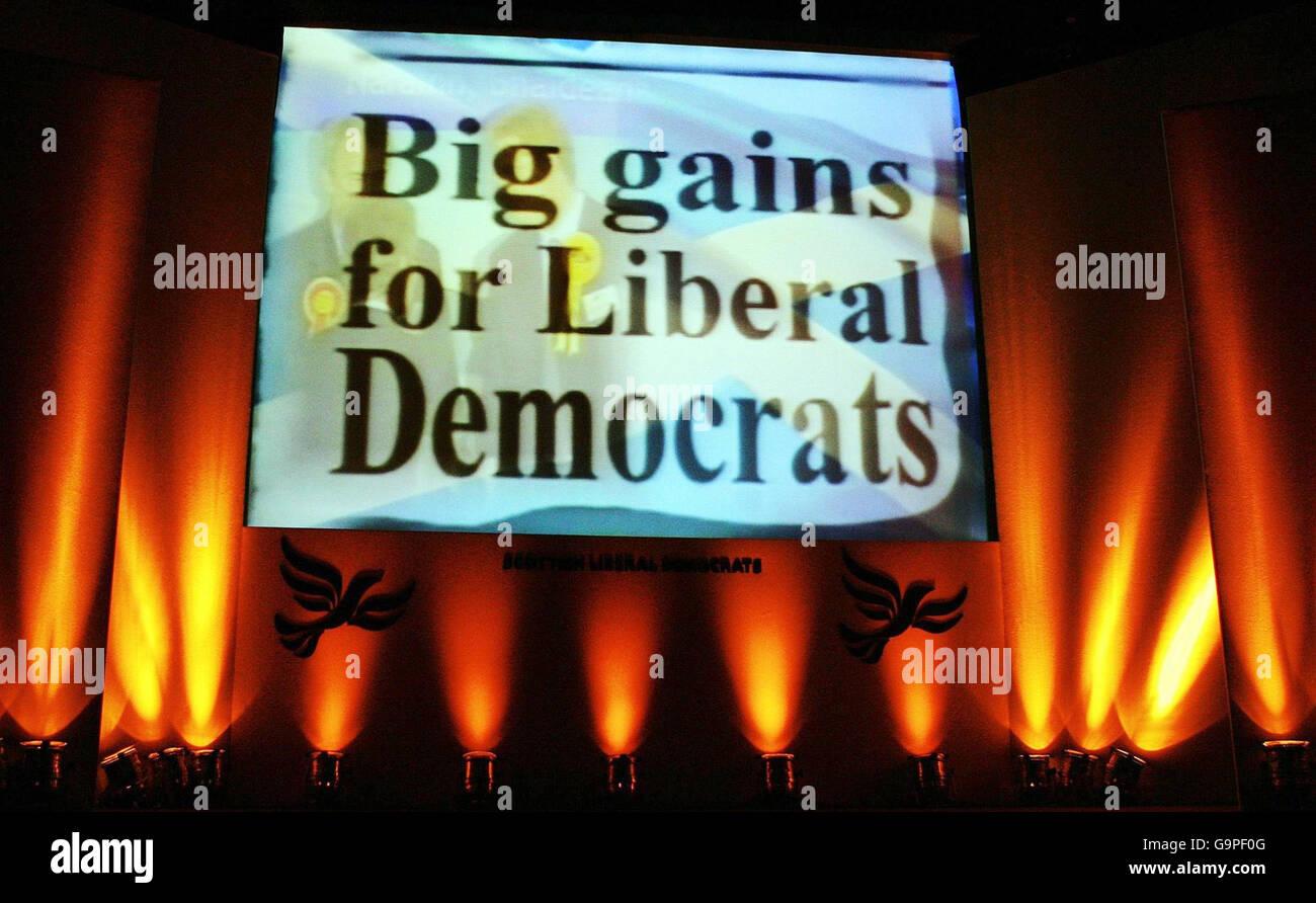 Pictured is the Liberal Democrat party Political broadcast being shown ...