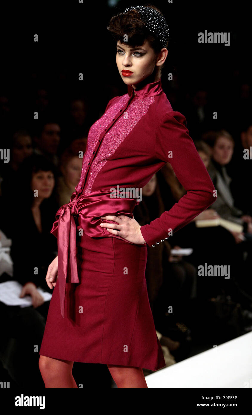 A model wears a creation by Gavin Douglas in the London Fashion Week ...