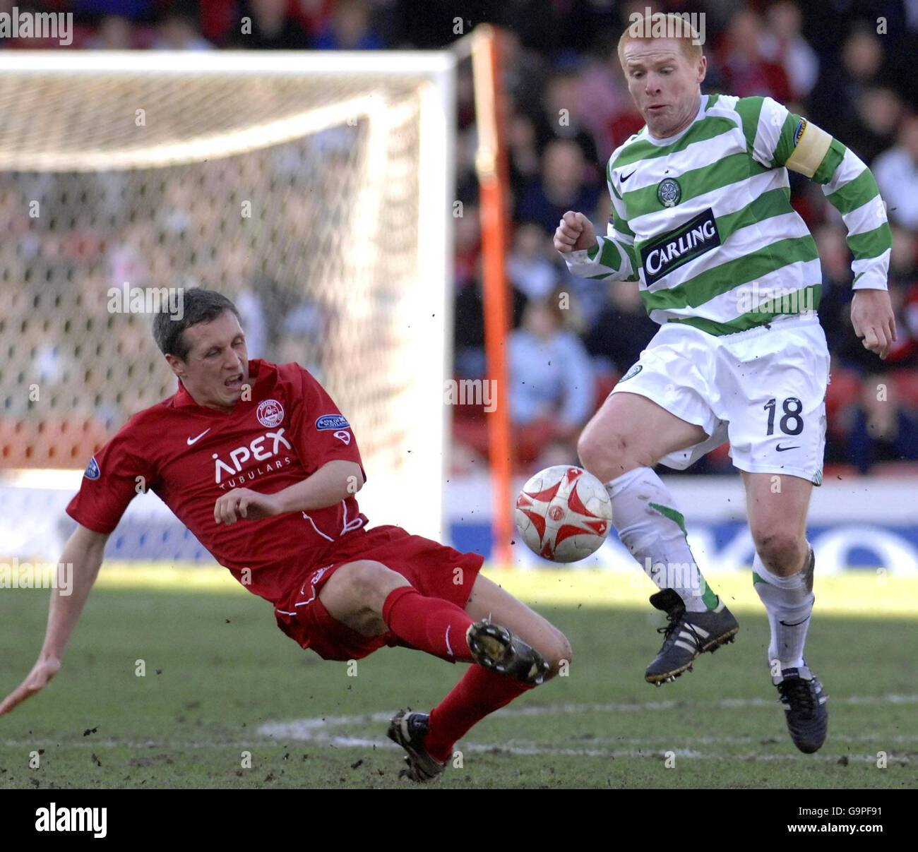 Celtic's captain Neil Lennon (right) and Aberdeen's Scott Severin ...
