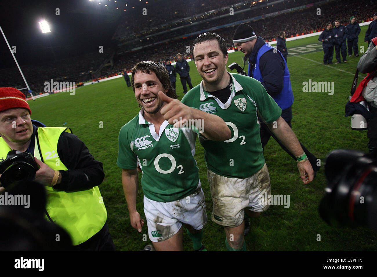 Ireland's Isaac Boss and Marcus Horan celebrate after defeating England ...