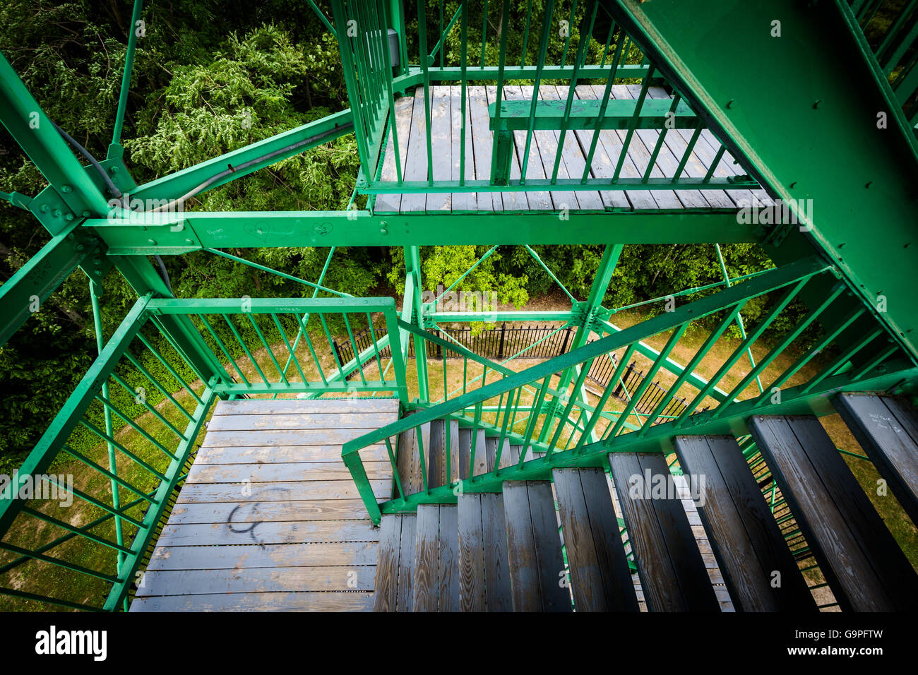 The stairs of Garrison Hill Tower at Garrison Hill Park, in Dover, New ...