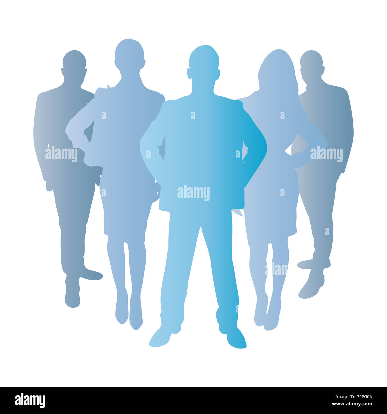 Business team as a silhouette in blue as a group Stock Photo - Alamy