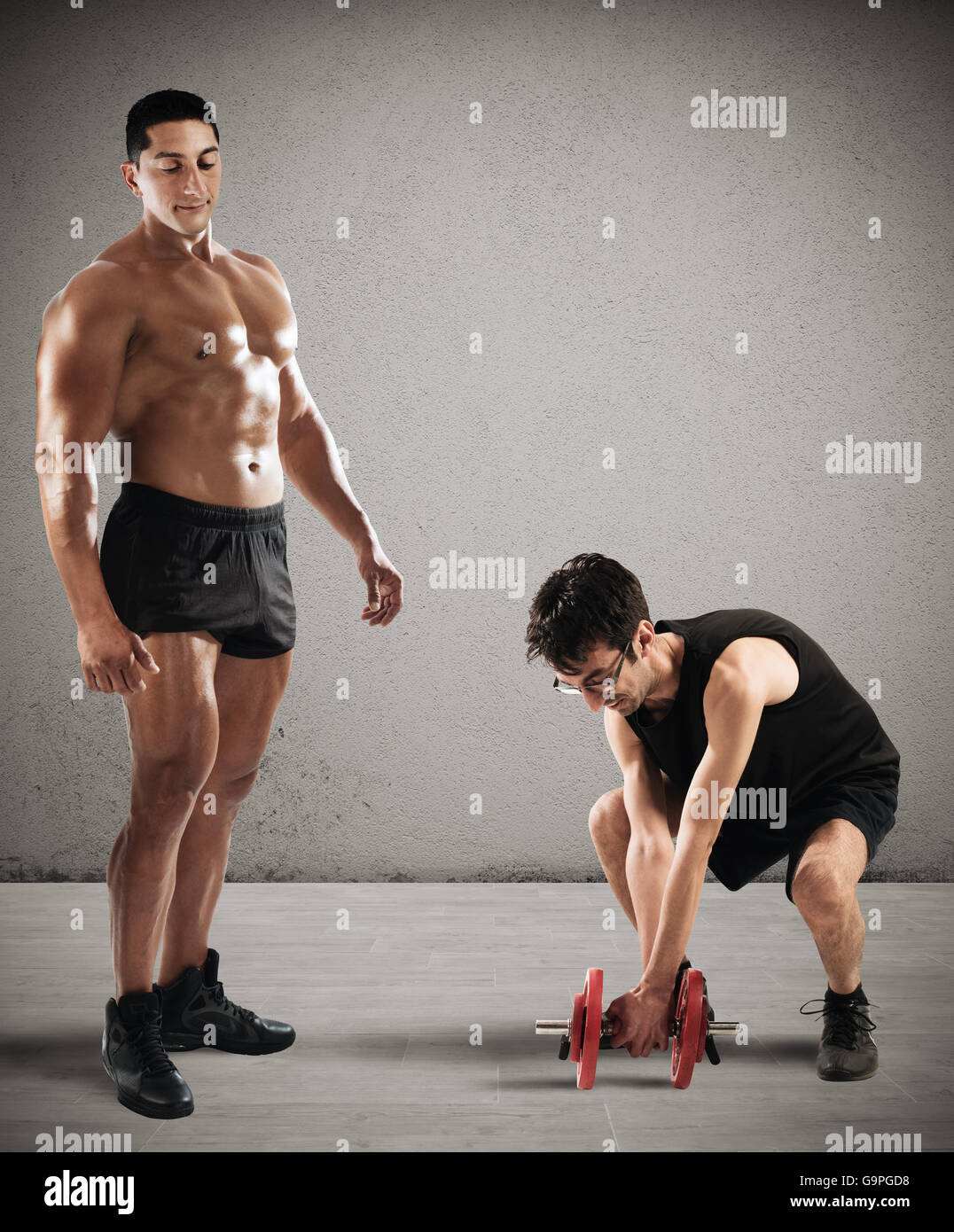 Gym instructor mockingly Stock Photo - Alamy
