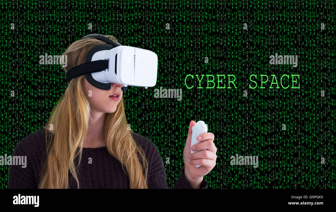 Young woman in cyber space wearing a VR headset Stock Photo - Alamy