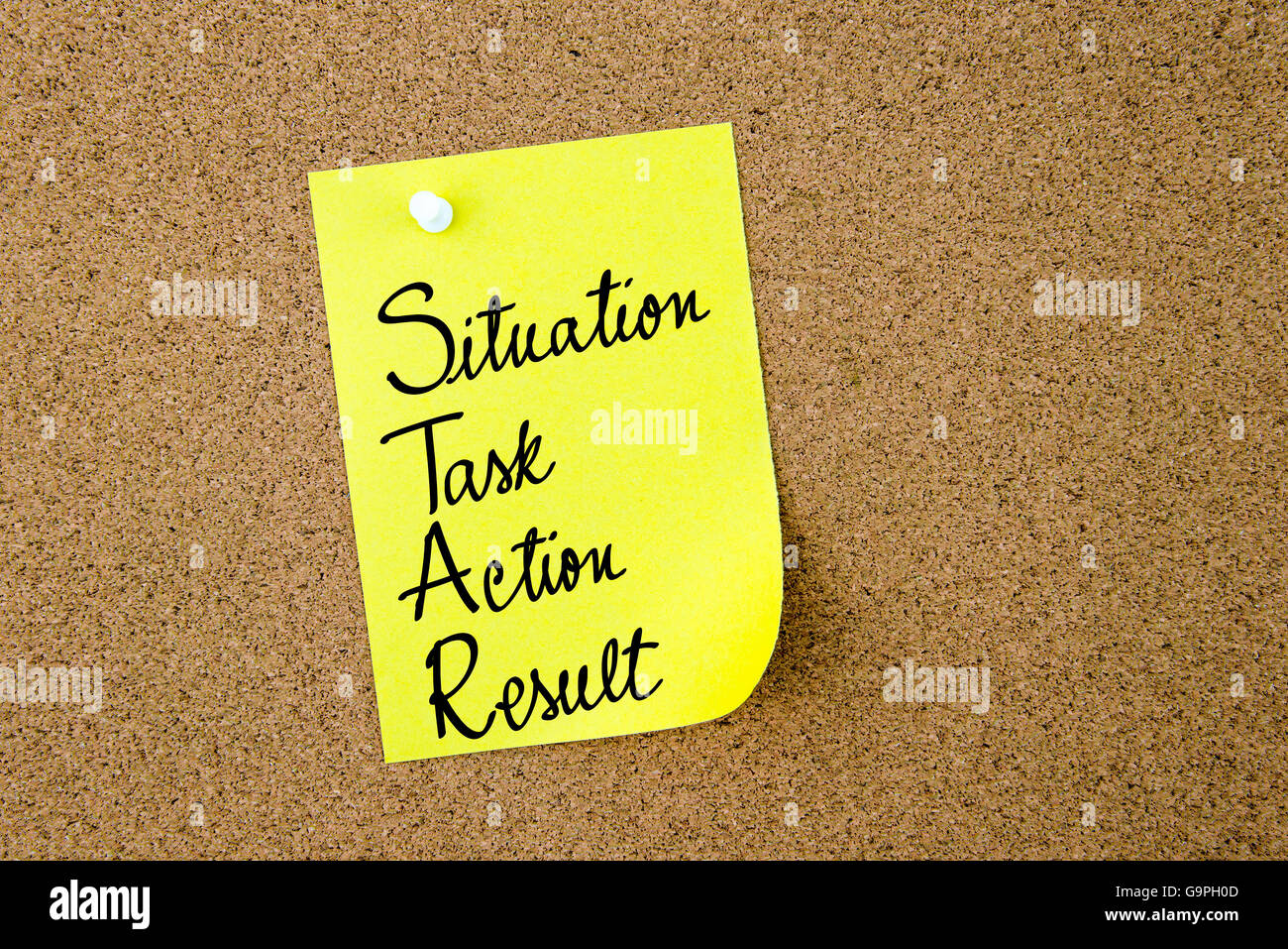 STAR as Situation, Task, Action, Result written on yellow paper note ...