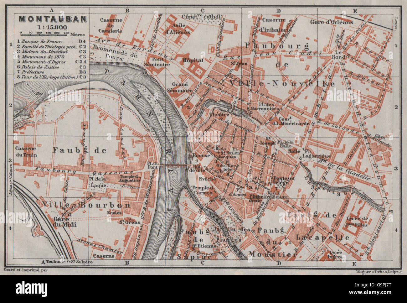 MONTAUBAN antique town city plan de la ville. Tarn-et-Garonne carte ...