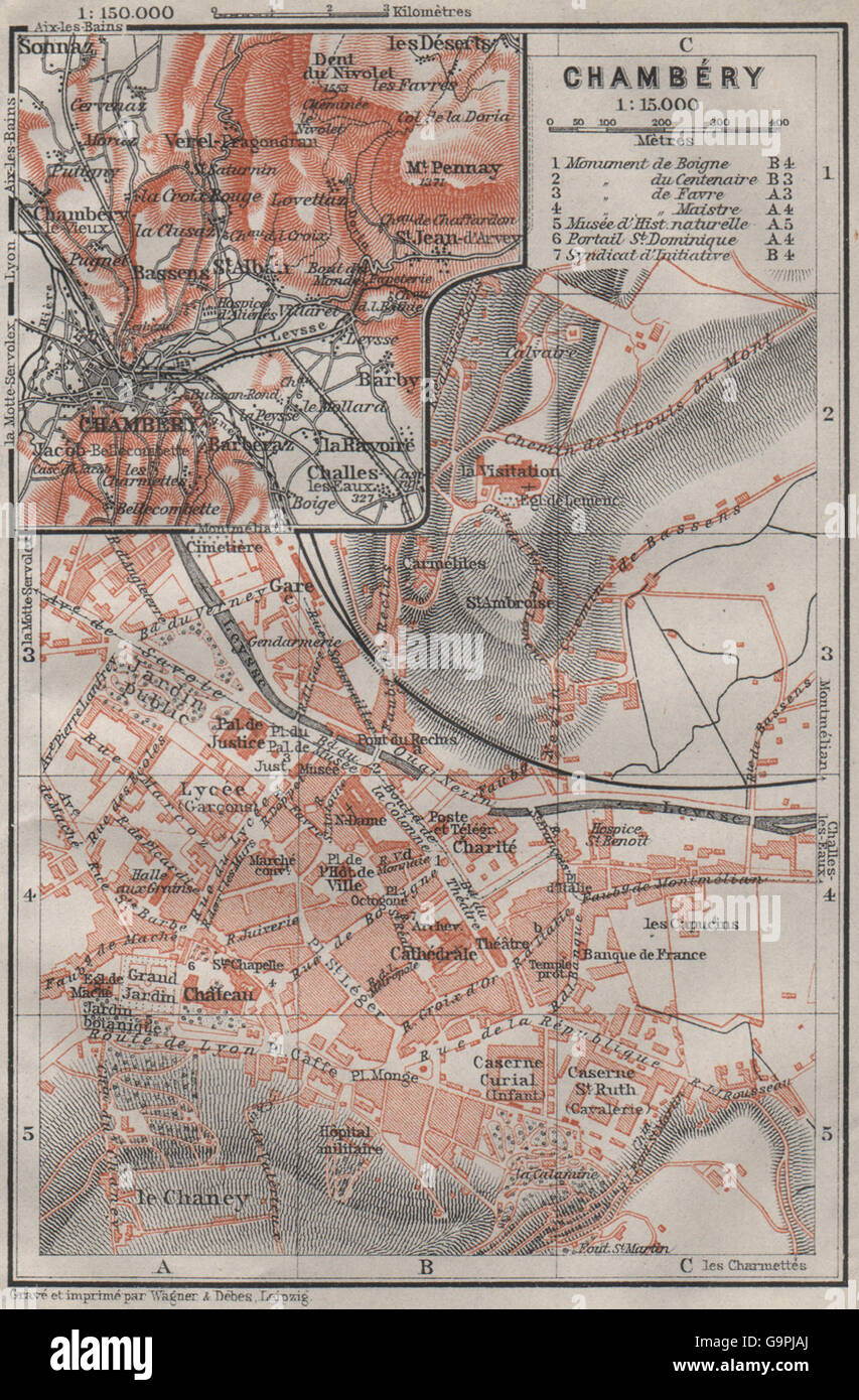 CHAMBERY CHAMBÉRY town city plan de la ville & environs. Savoie carte ...