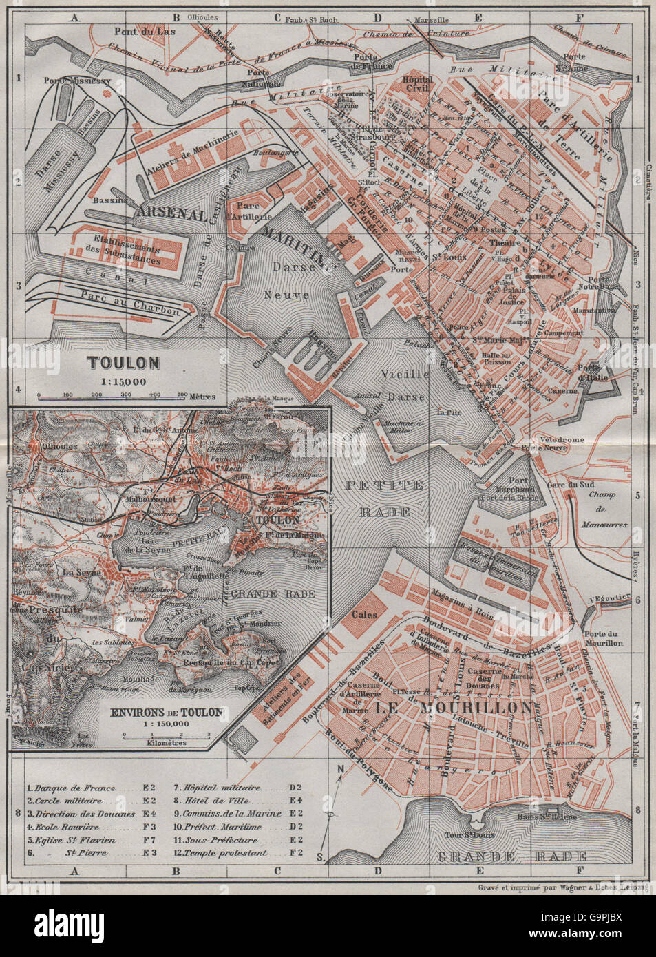 TOULON town city plan & environs. Var. Arsenal Maritime. Le Mourillon ...
