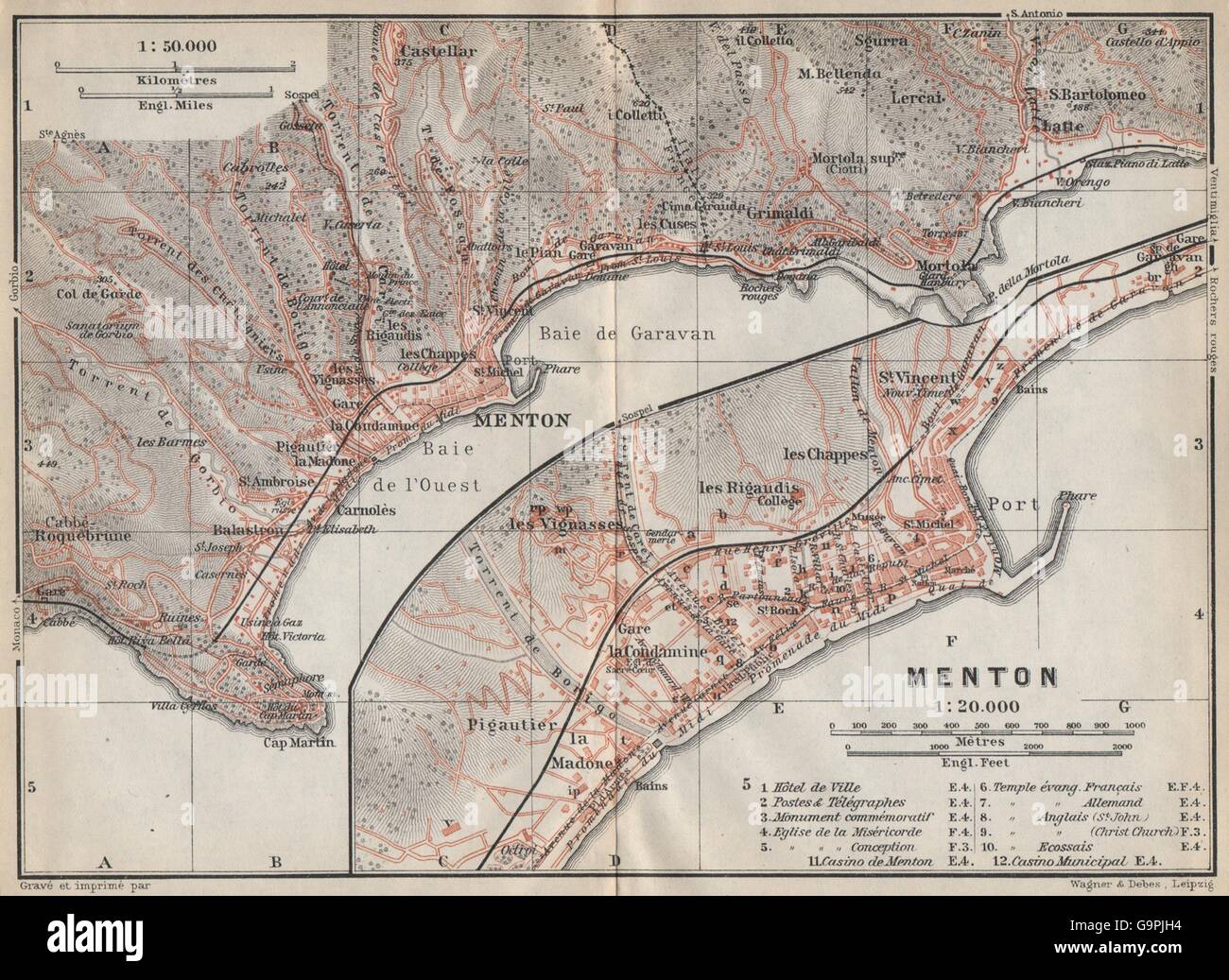 MENTON MENTONE & environs. Roquebrune-Cap-Martin Alpes-Maritimes carte ...