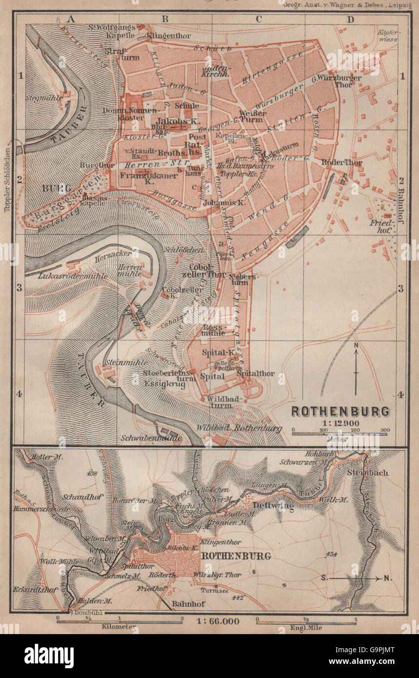 ROTHENBURG OB DER TAUBER town city stadtplan. Bavaria, Deutschland ...