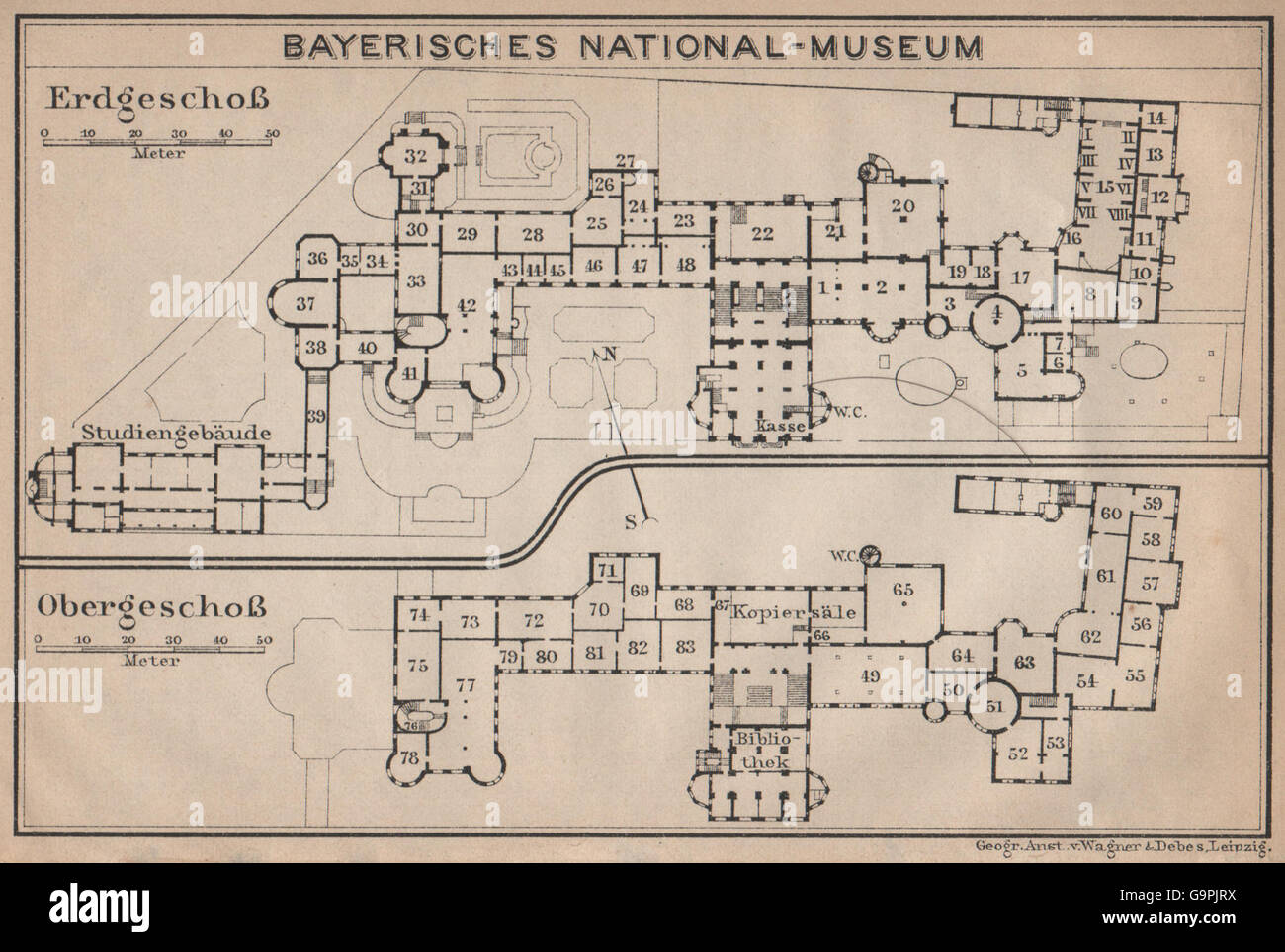 BAVARIAN / BAYERISCHES NATIONALMUSEUM floor plan. Munich München karte, 1907 map Stock Photo - Alamy