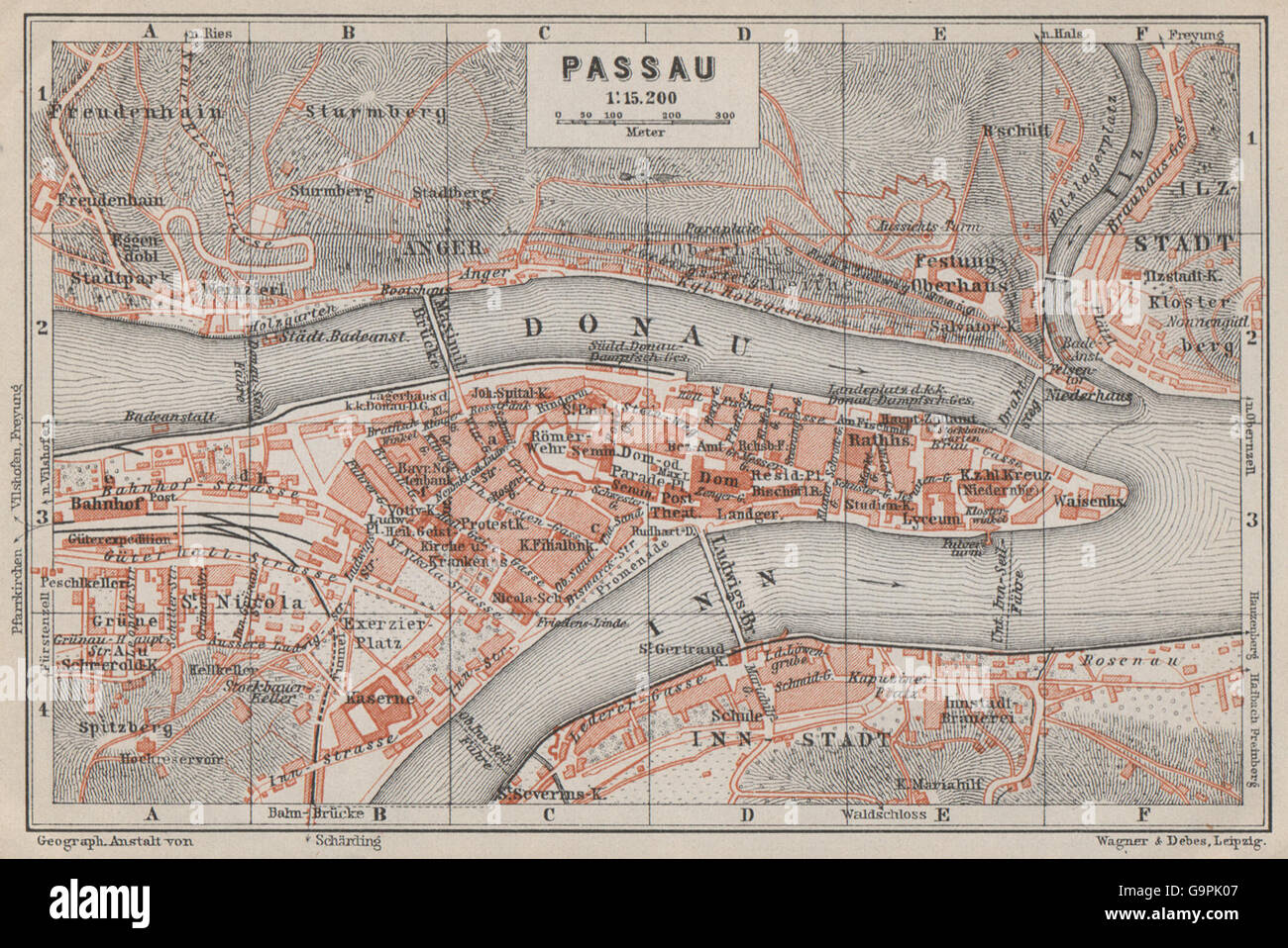 PASSAU town city plan stadtplan. Inn Donau/Danube. Germany Deutschland ...