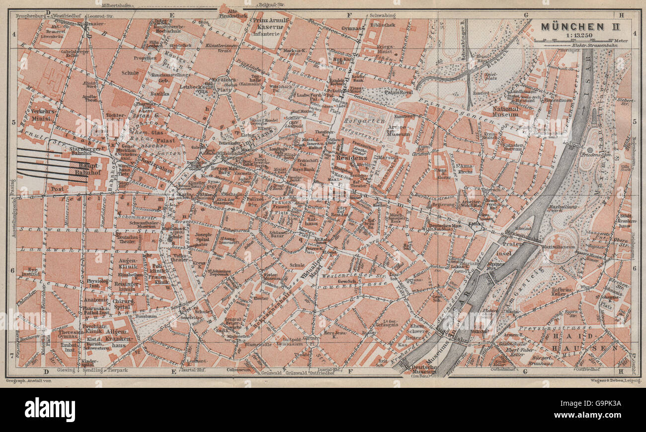 MÜNCHEN MUNICH town city innere stadtplan. Munchen Öffentliche Gebäude ...