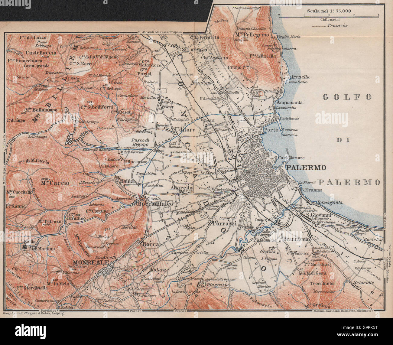PALERMO environs. La Conca d'Oro. Italy mappa. BAEDEKER, 1896 Stock ...