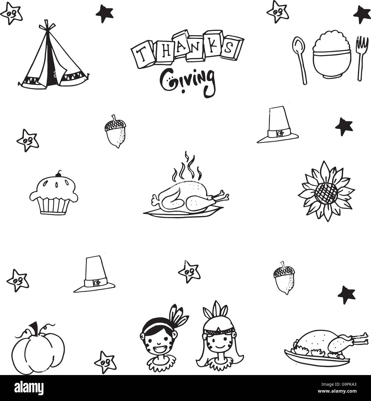 Thanksgiving doodle set with hand draw Stock Vector Image & Art - Alamy