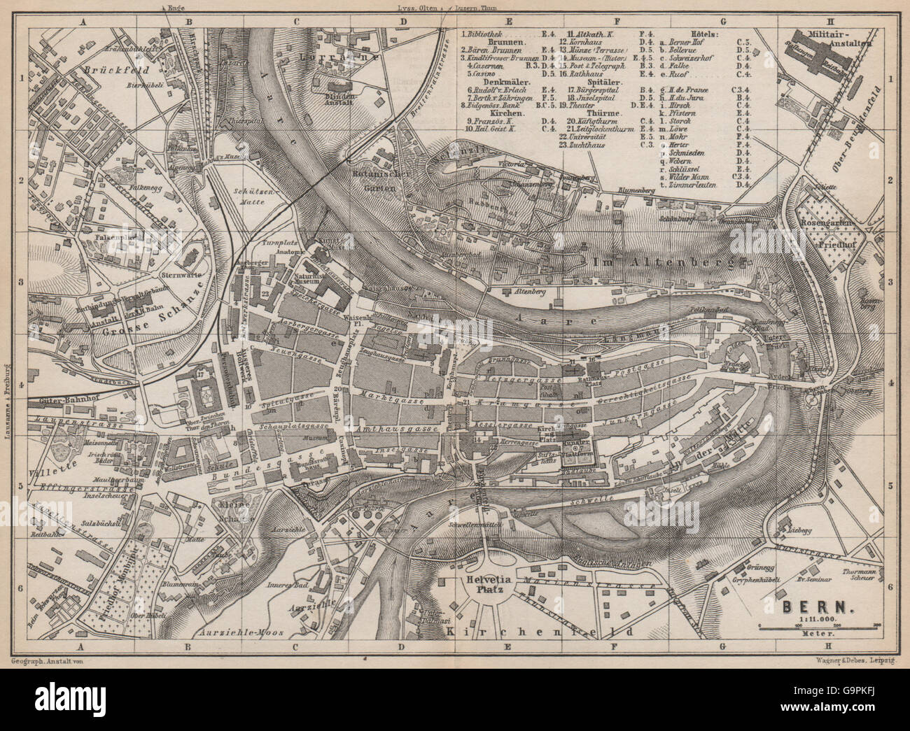 BERN BERNE. town city stadtplan. Switzerland Suisse Schweiz. BAEDEKER ...