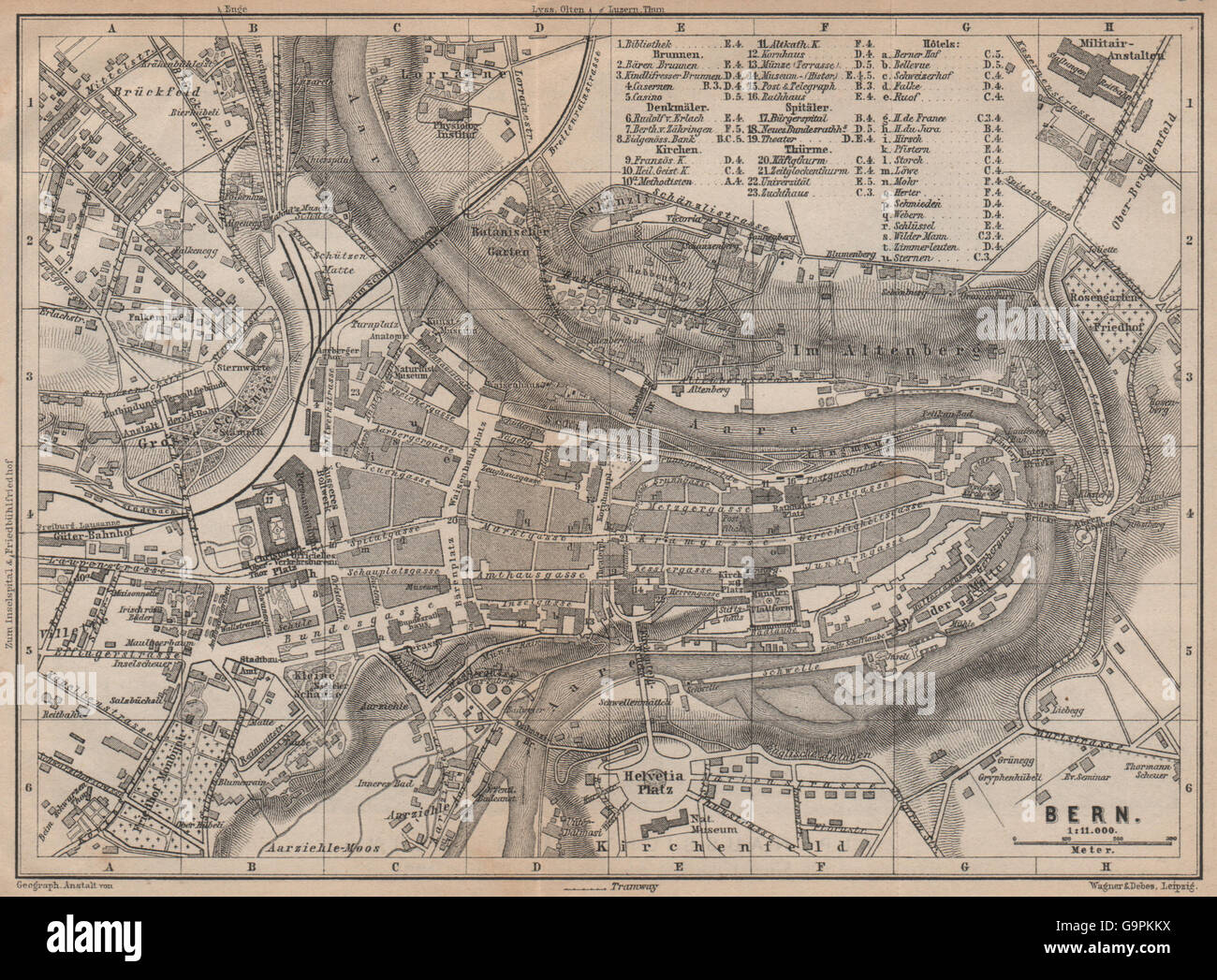BERN BERNE. town city stadtplan. Switzerland Suisse Schweiz. BAEDEKER ...