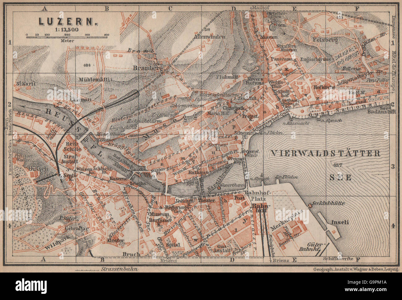 LUCERNE LUZERN. town city stadtplan. Switzerland Suisse Schweiz, 1899 ...