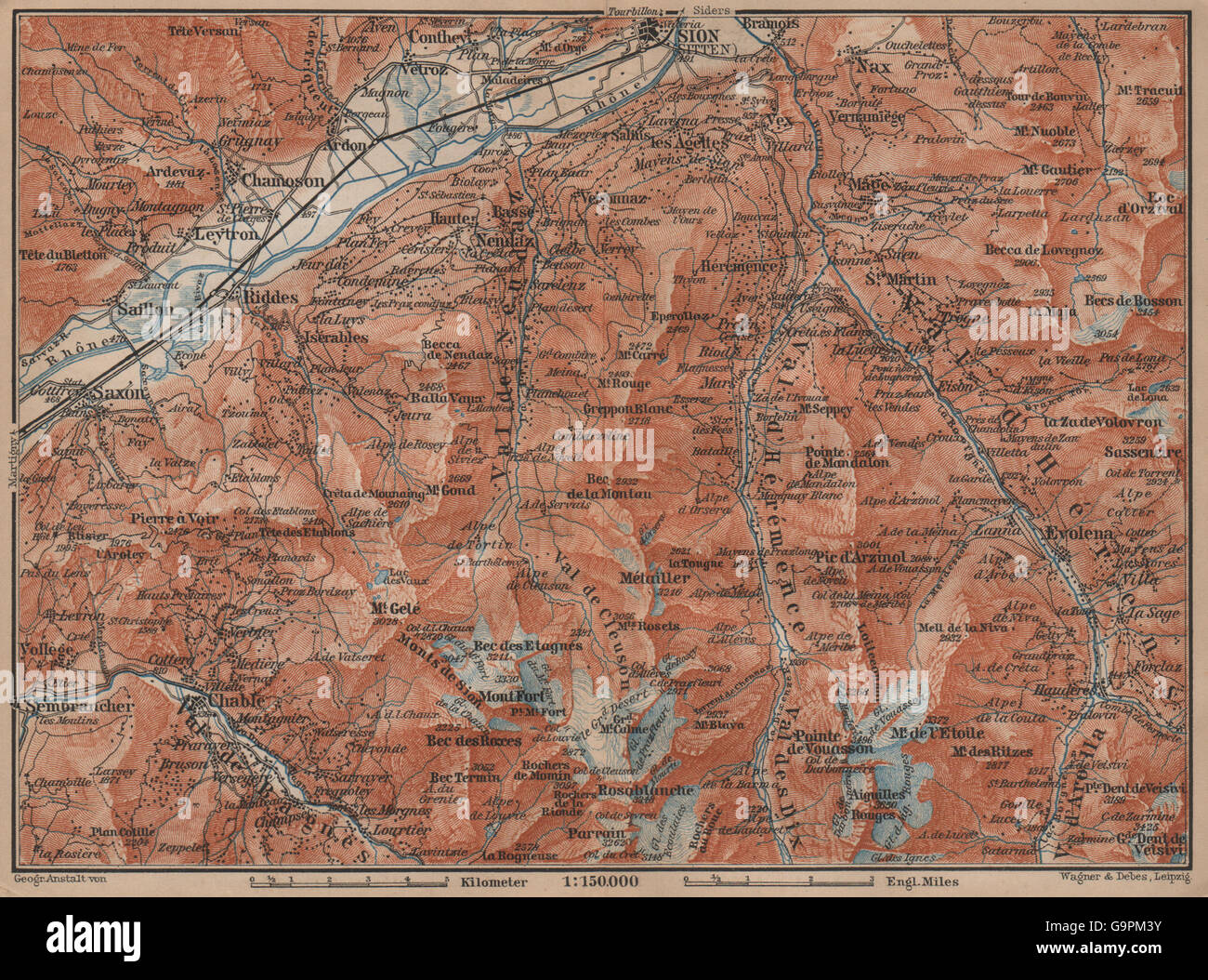 Area south of SION. Verbier Riddes Nendaz Veysonnaz Hérens Entremont ...