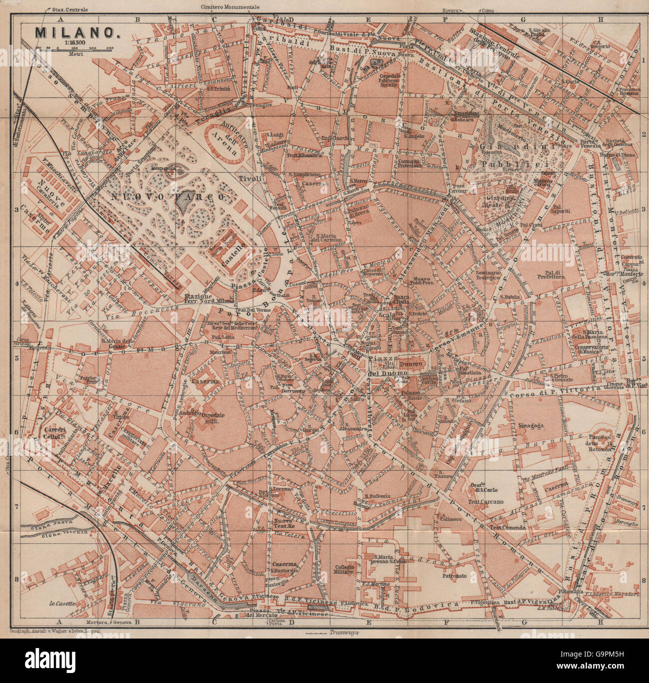 MILAN MILANO. town city plan piano urbanistico. Italy mappa. BAEDEKER ...
