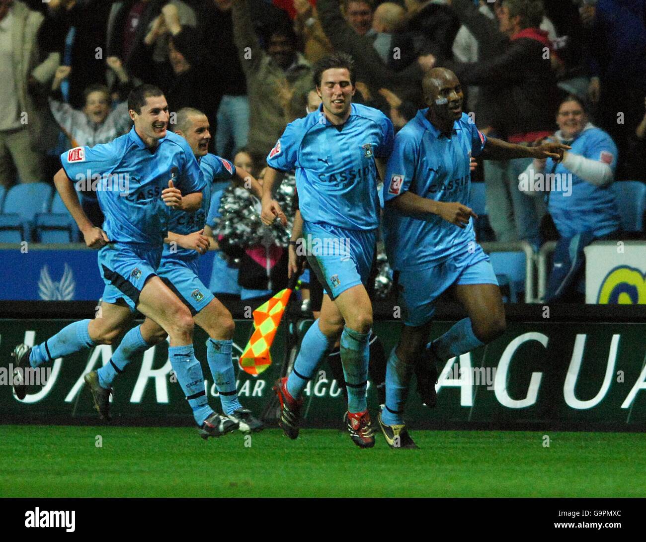 Coventry City's Dele Adebola (r) celebrates scoring his teams opening ...