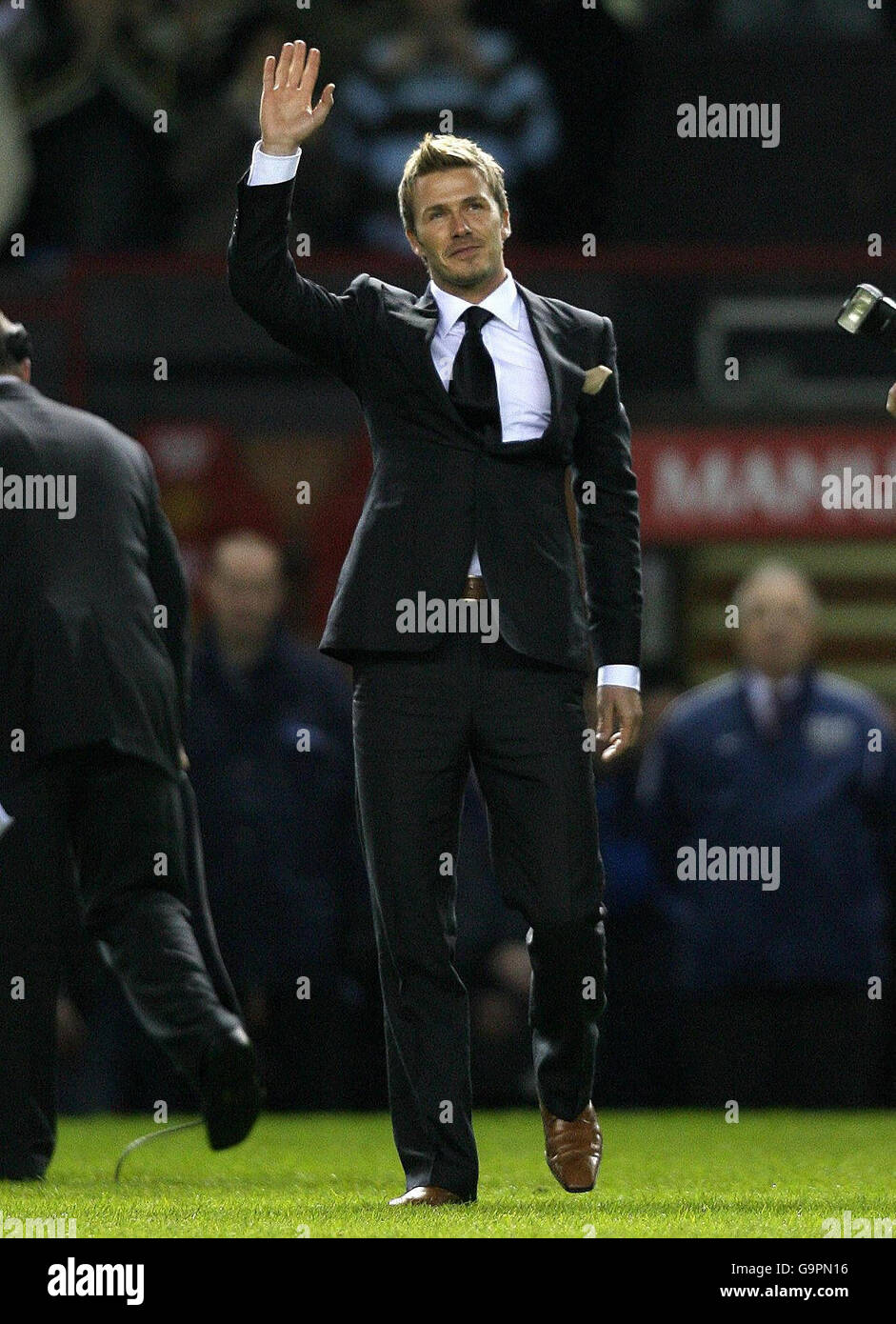 David Beckham on the pitch at half-time during the 50 Years UEFA ...