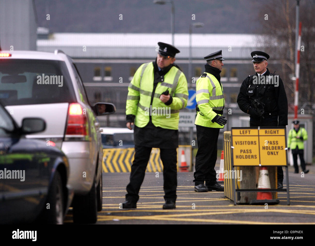 Armed Security at the the north gate of the Naval Base at Faslane on ...