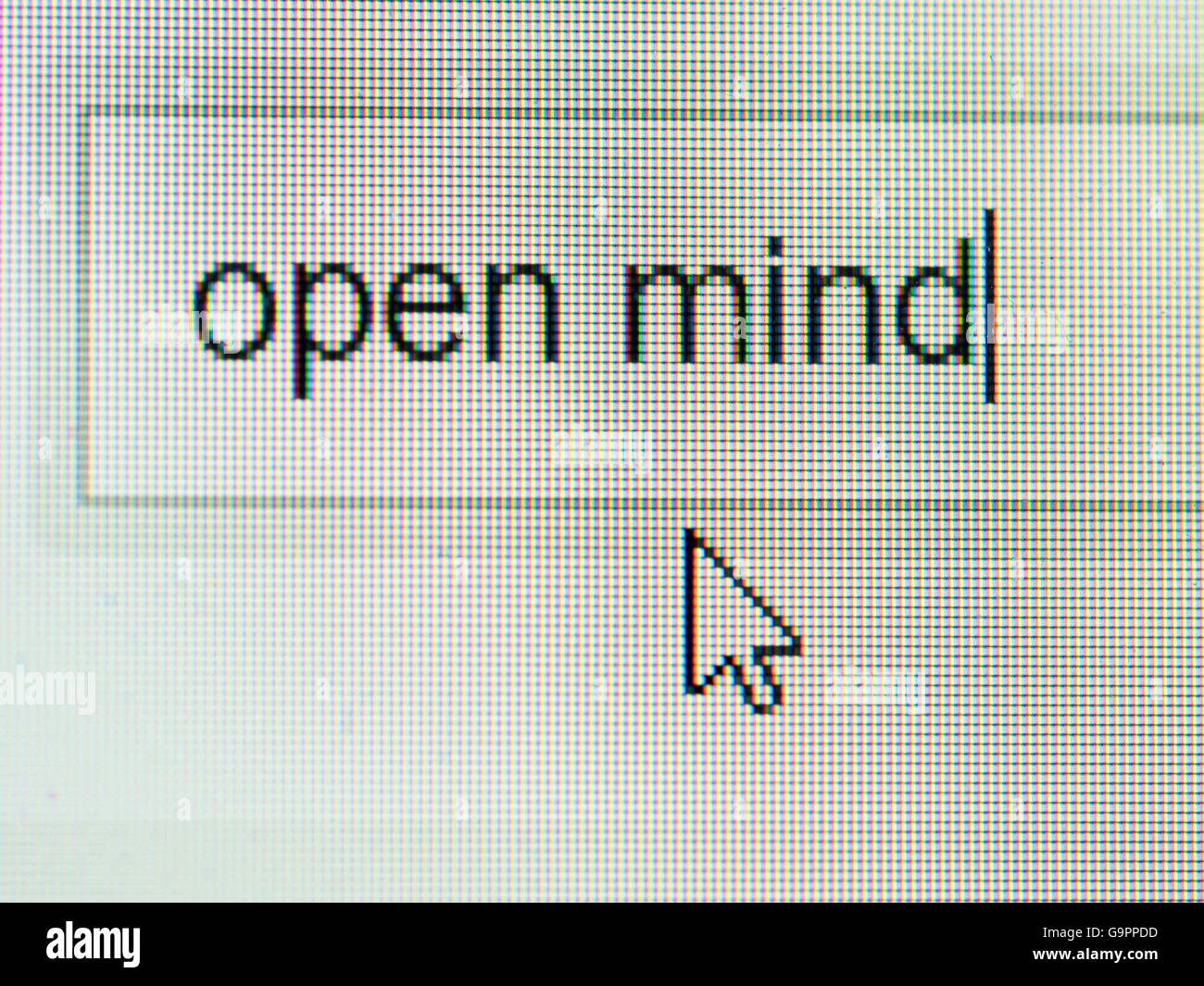 Business and technology: open mind text on screen with some copy space ...
