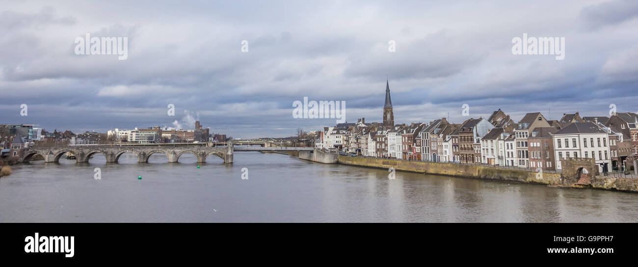Panorama of the Servatius bridge and old center of Maastricht, Holland ...