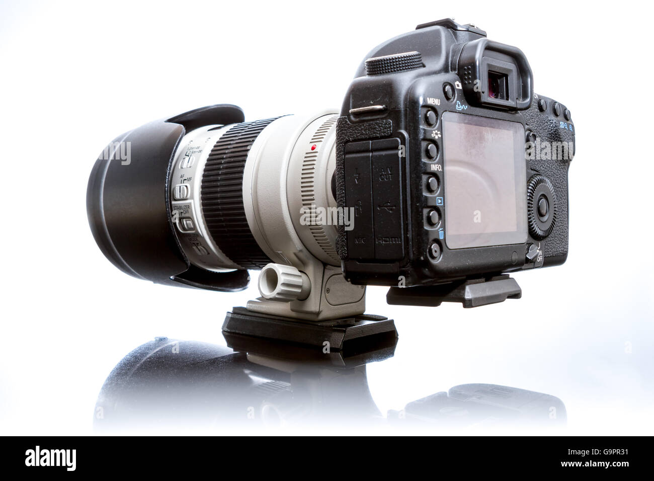 black Camera whit an big object in white Stock Photo - Alamy