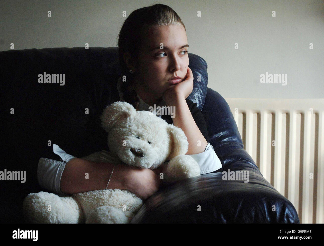 Rachel Harman, 16, at her home in Beckton, East London, with the teddy ...
