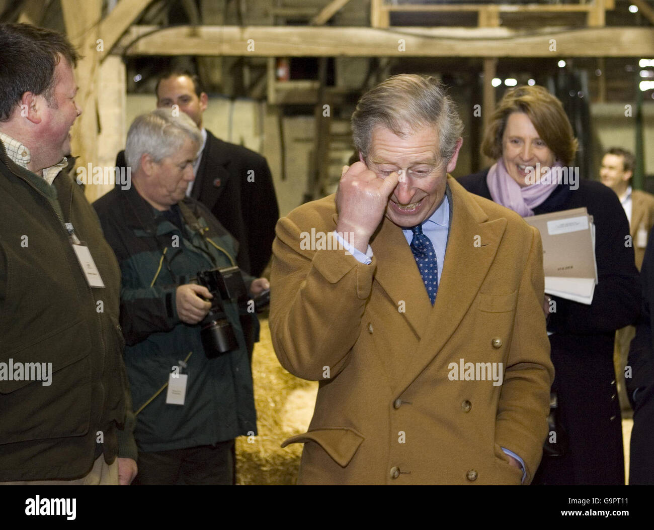The Prince of Wales laughs at farmer Doug Wanstall's inadvertant joke ...
