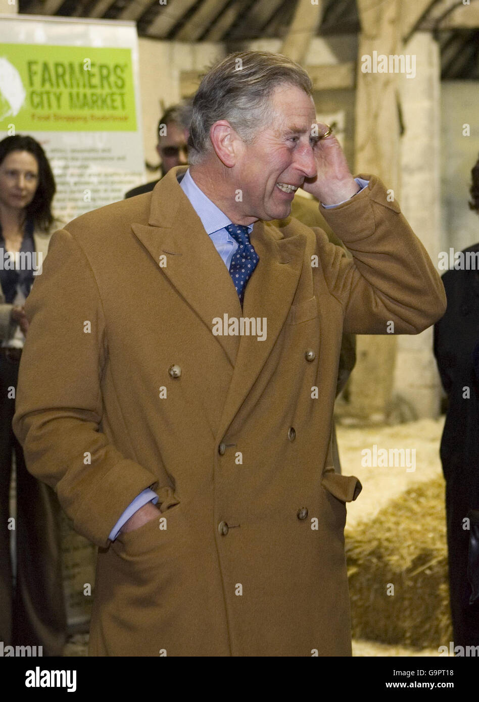 The Prince of Wales laughs at farmer Doug Wanstall's inadvertant joke ...