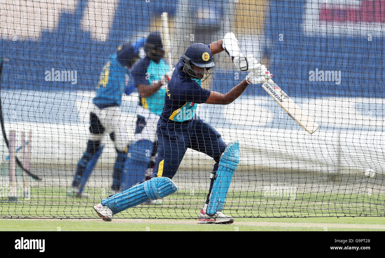 Sri Lanka's Farveez Maharoof during the nets session at the SSE SWALEC ...