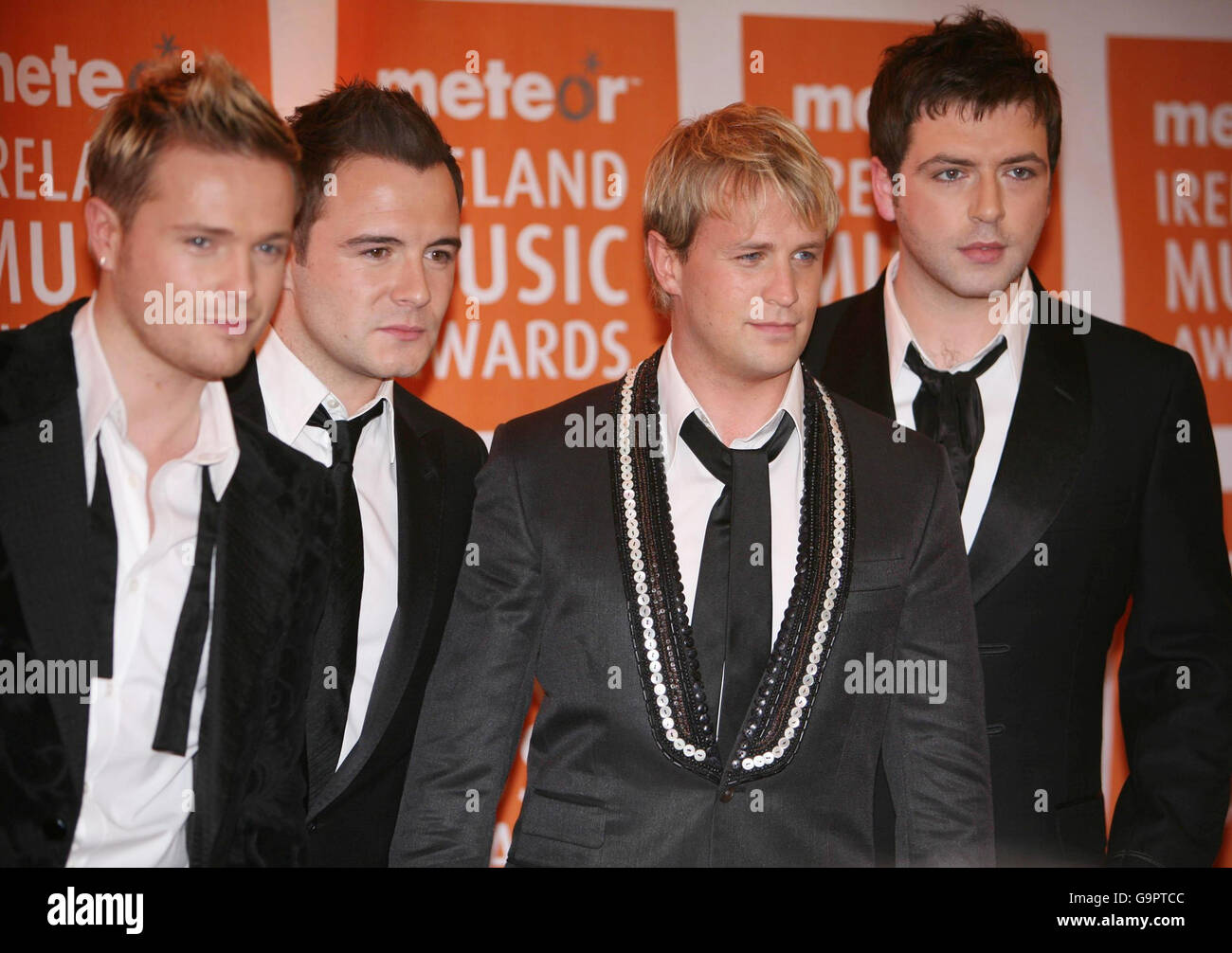 Westlife arriving at the meteor music awards hi-res stock photography ...