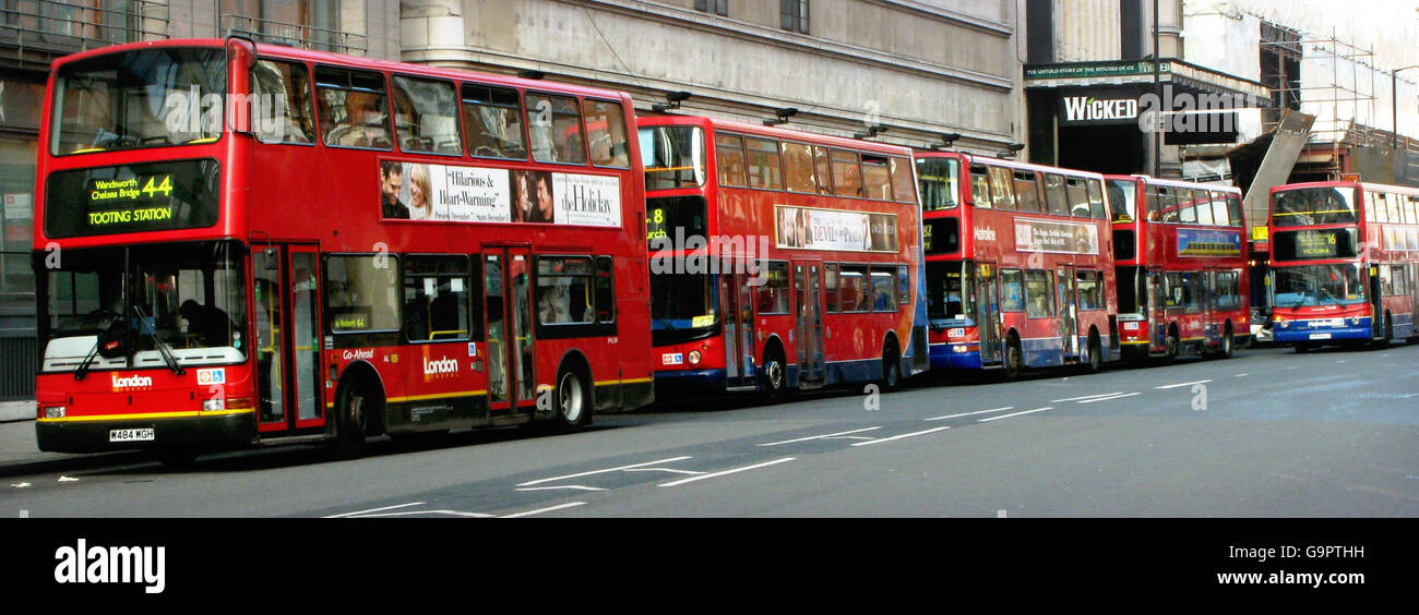 Generic stock picture of six buses on Vauxhall bridge Road in London ...