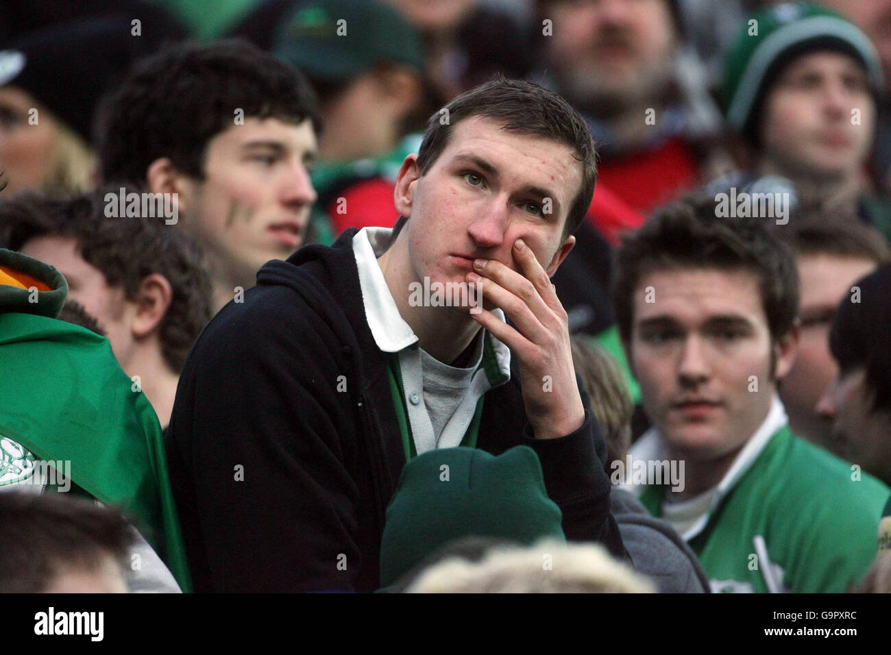 A dejected Ireland fan after they were beaten by France during the RBS ...