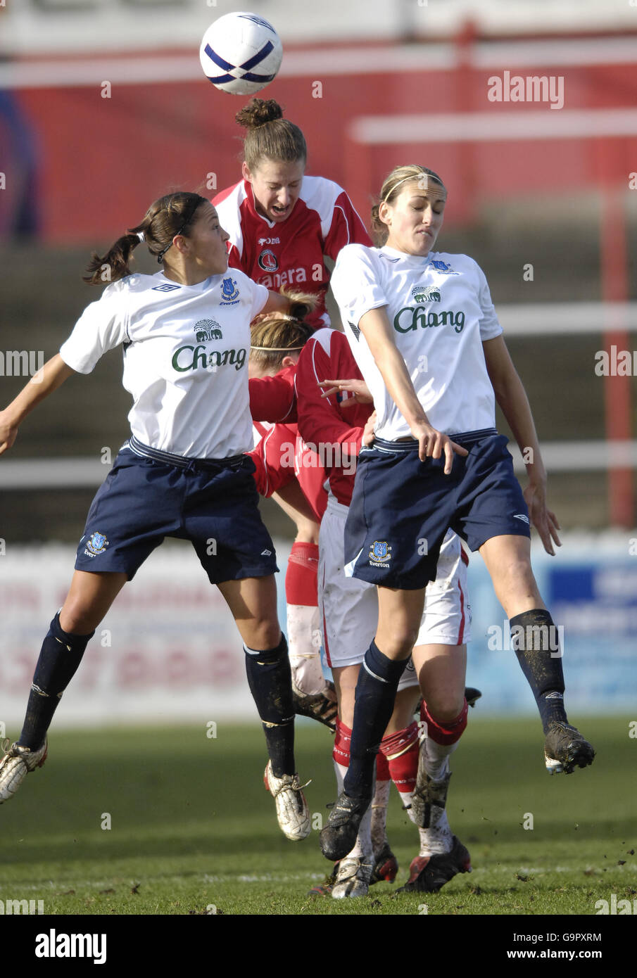 Charlton Athletic's Maria Bertolli jumps highest to head the danger ...