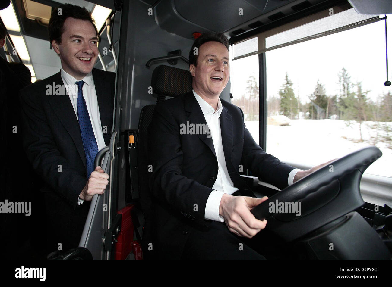 Leader of the Conservative Party David Cameron, flanked by Conservative ...
