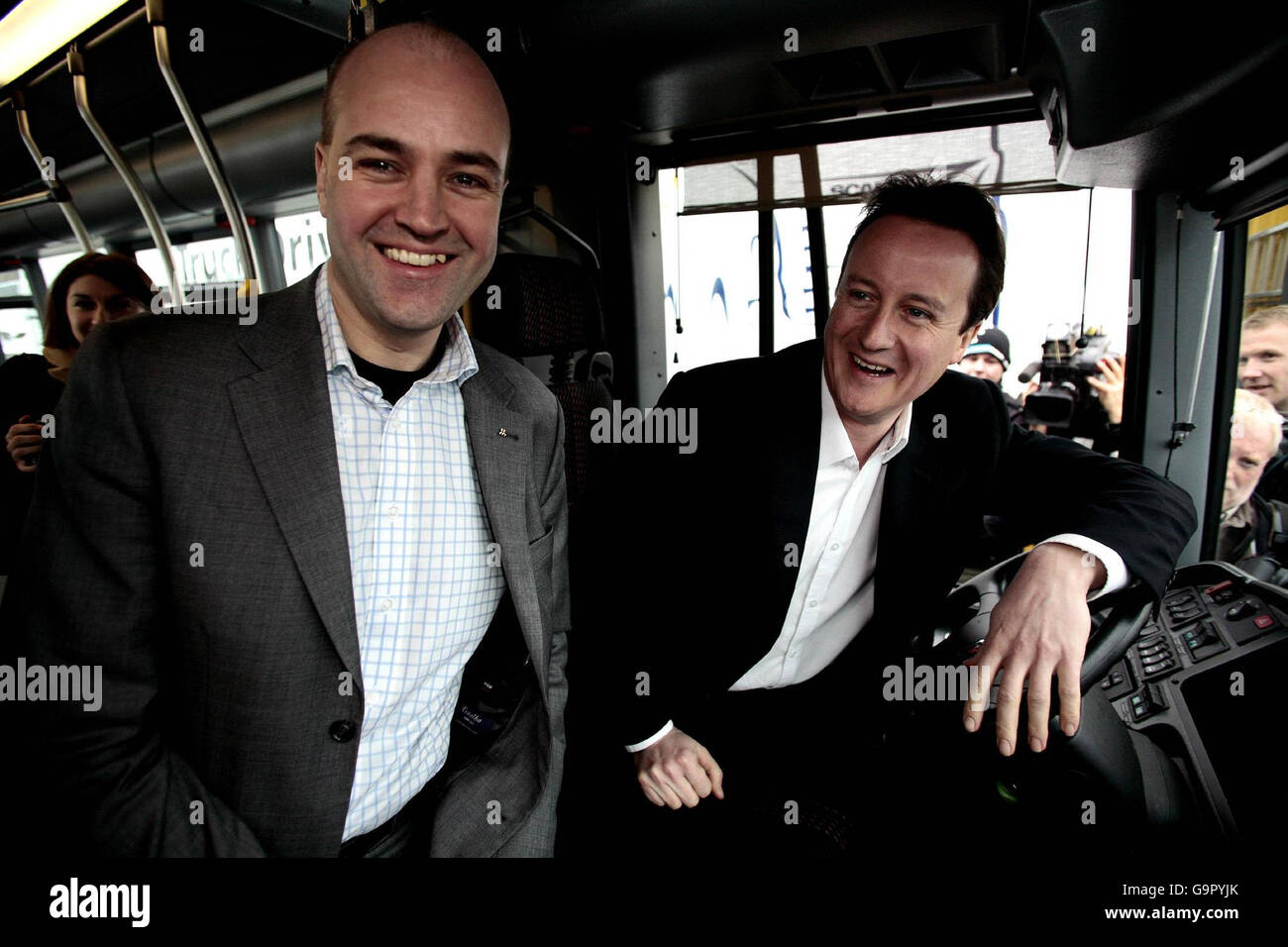 Leader of the Conservative Party David Cameron test-drives a new Scania ...