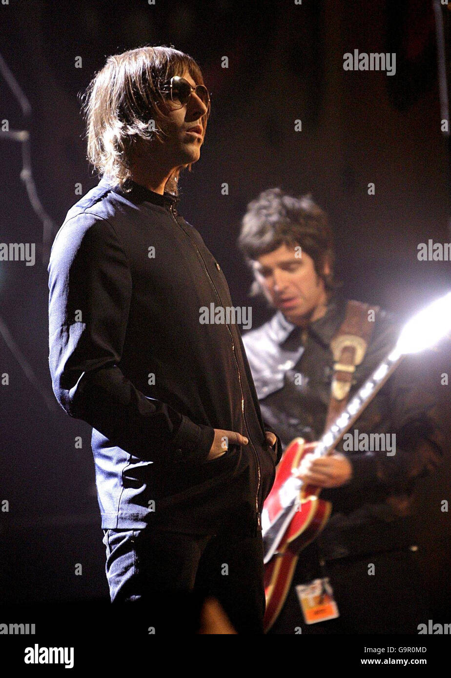 Oasis perform on stage during the Brit Awards 2007 at Earls Court ...
