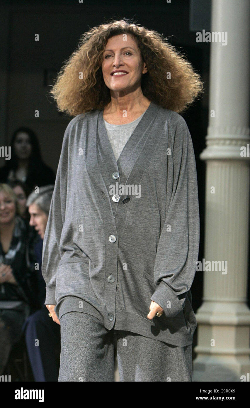 Designer Nicole Farhi takes the applause following her London Fashion ...