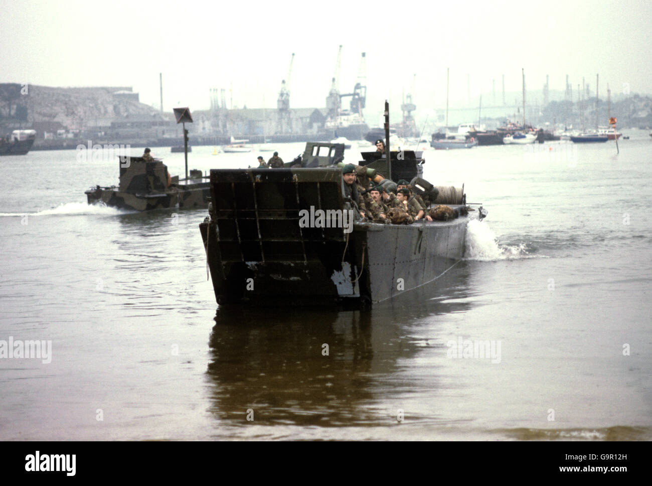 A landing craft with troops of 29 Commando Royal Artillery aboard ...