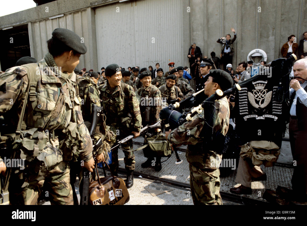 Gurkha Corporal Tamang Kirtiman piping members of the 1/7 Gurkha Rifles ...